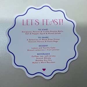 Wavy Edge Round Menu | Printed Table Menu Personalized Wedding Menu ...