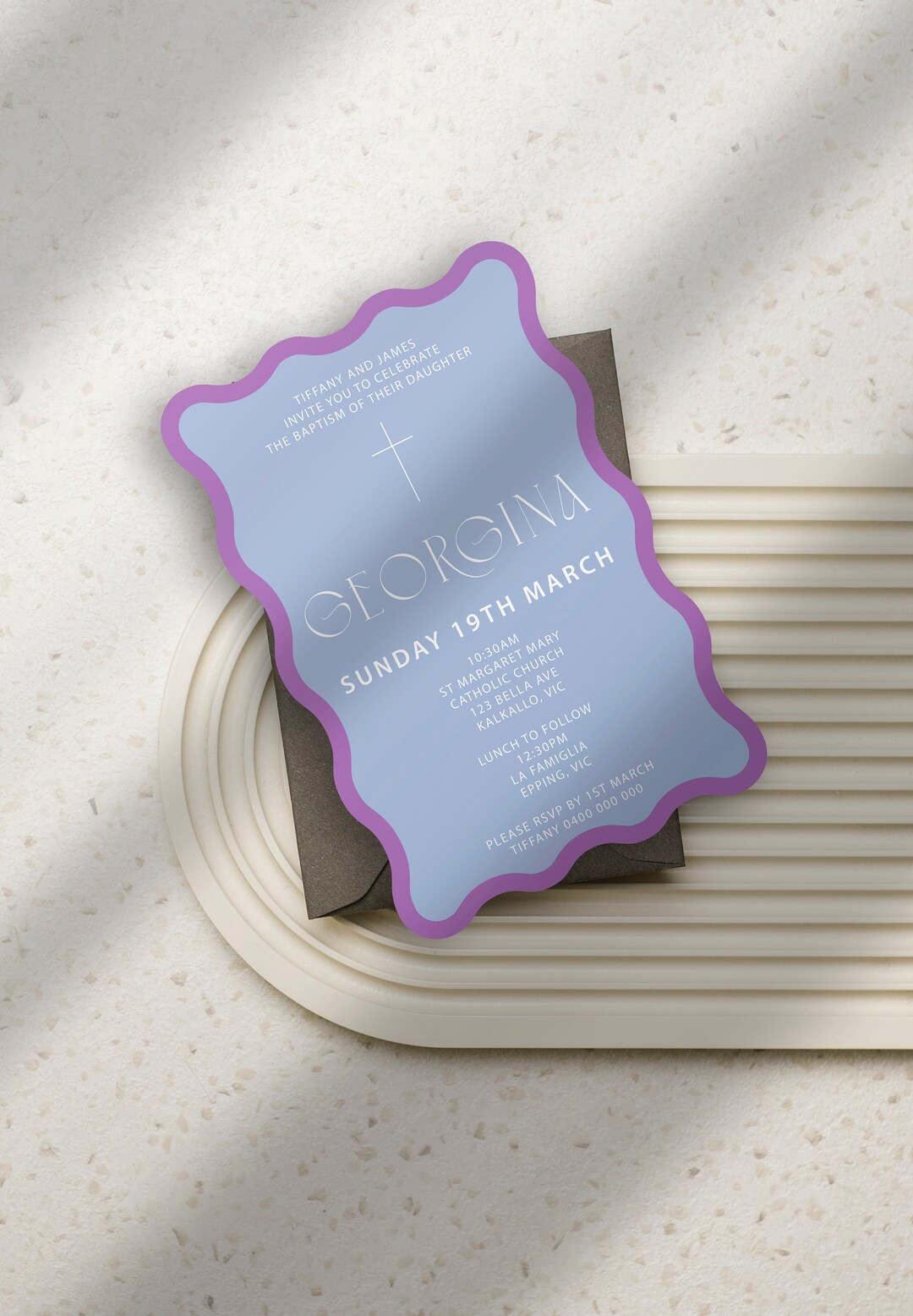 Wave Purple Invite, Baptism Invitation, Lilac Christening Invitation ...