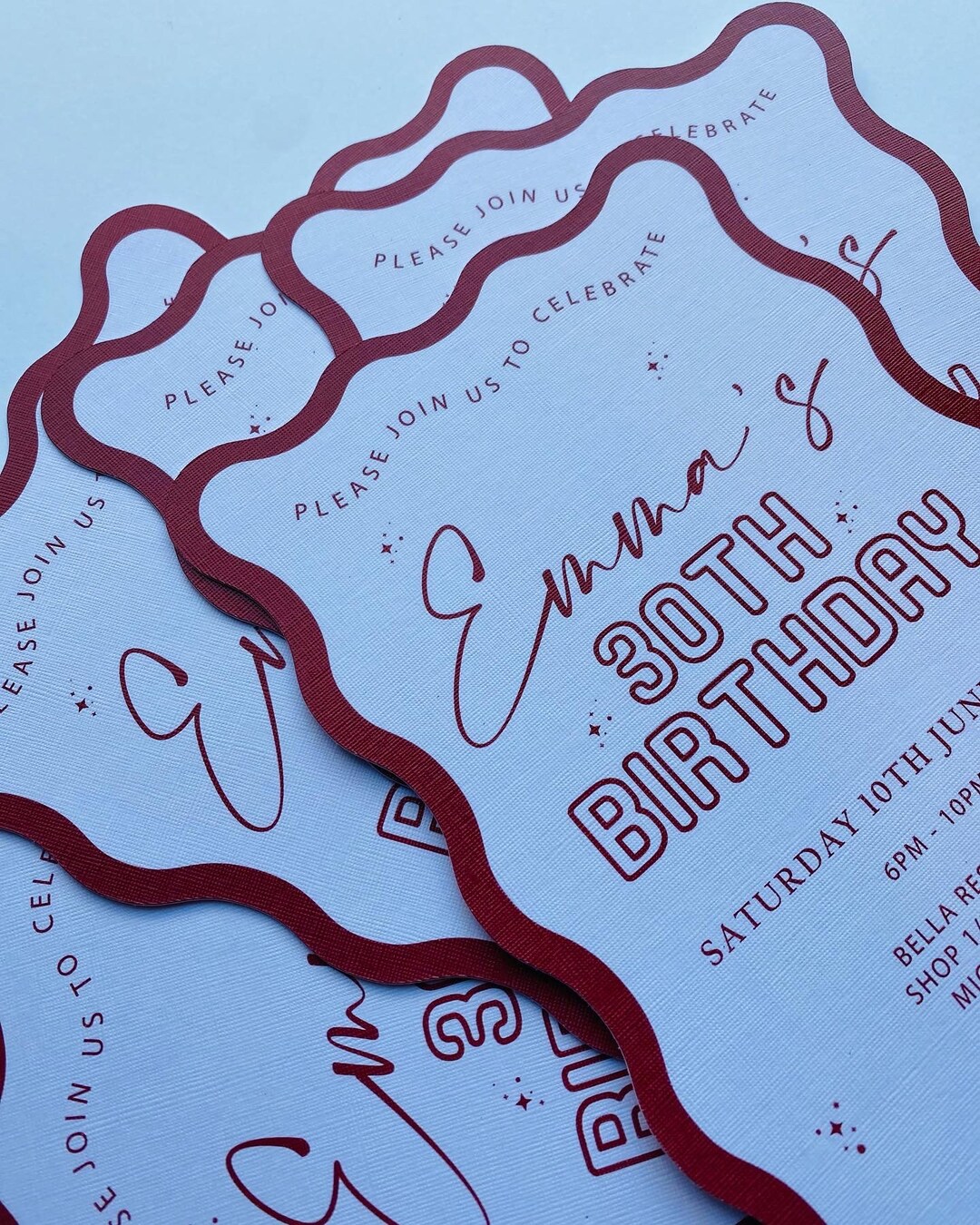 Wave Birthday Invite, Wavy Edge Save the Date, Wiggle Wedding Invitation, Printed Invitations ...