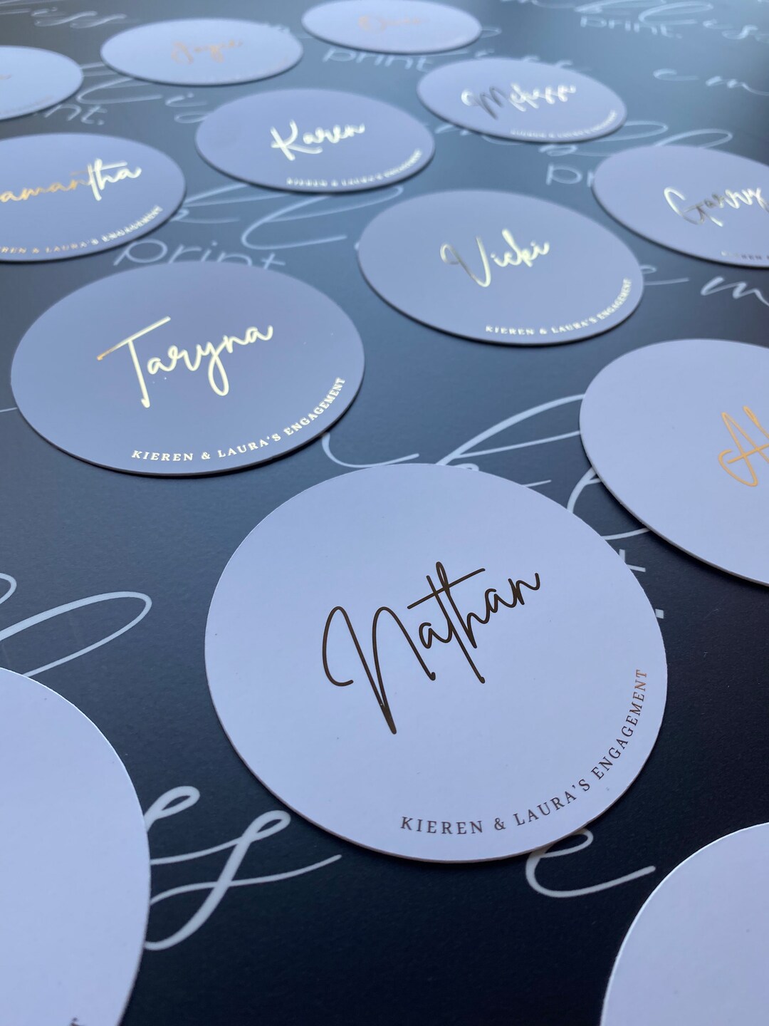Foil Circle Place Cards, Printed Name Cards, Baptism, Christening ...