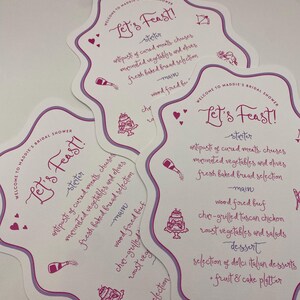 Pink Bridal Shower Wave Wedding Menu Printed Wavy Oval Shaped Wedding ...