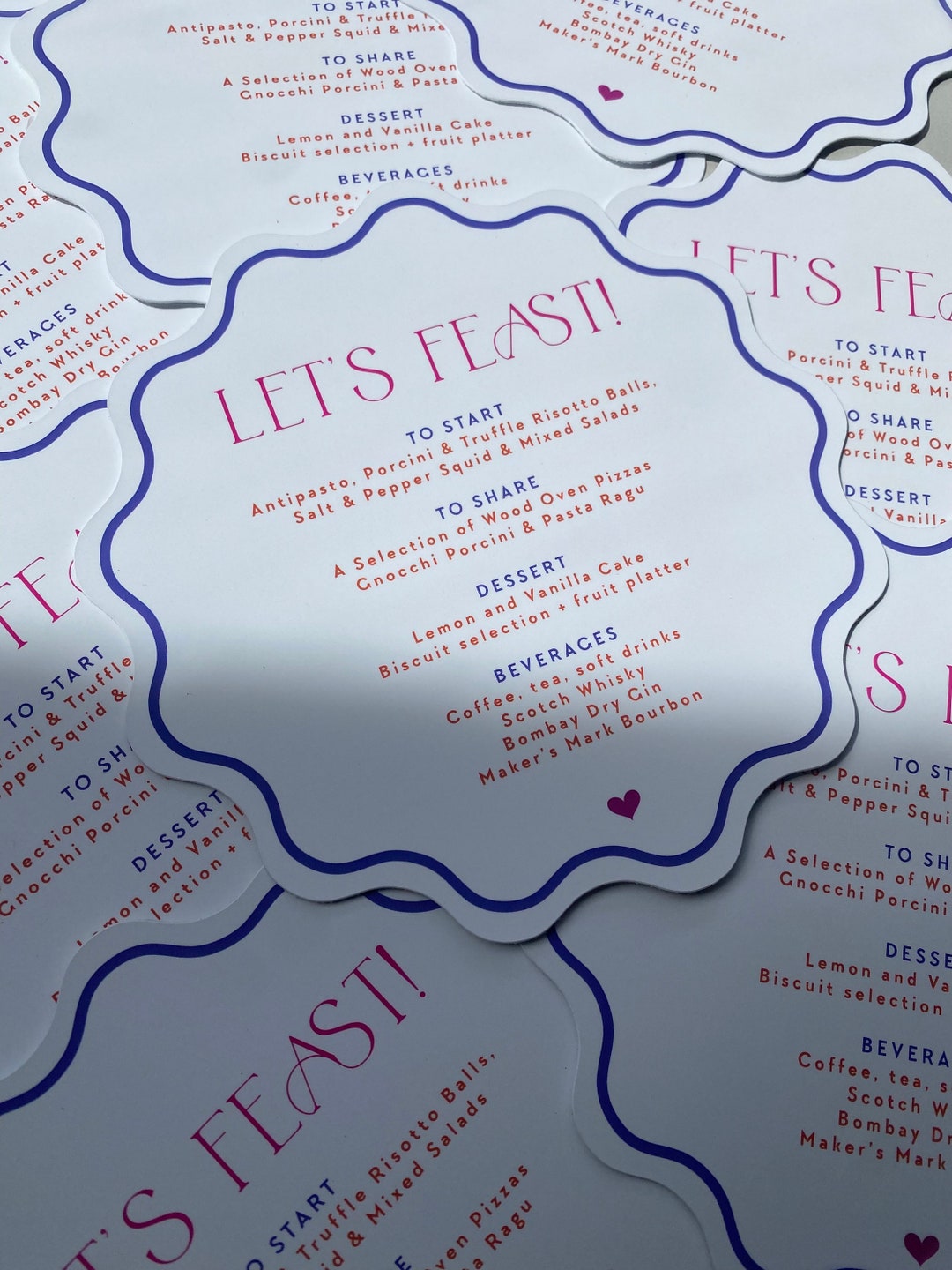 Wavy Edge Round Menu | Printed Table Menu Personalized Wedding Menu ...