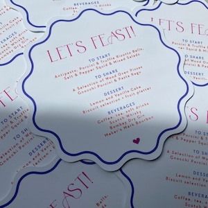 Wavy Edge Round Menu | Printed Table Menu Personalized Wedding Menu ...