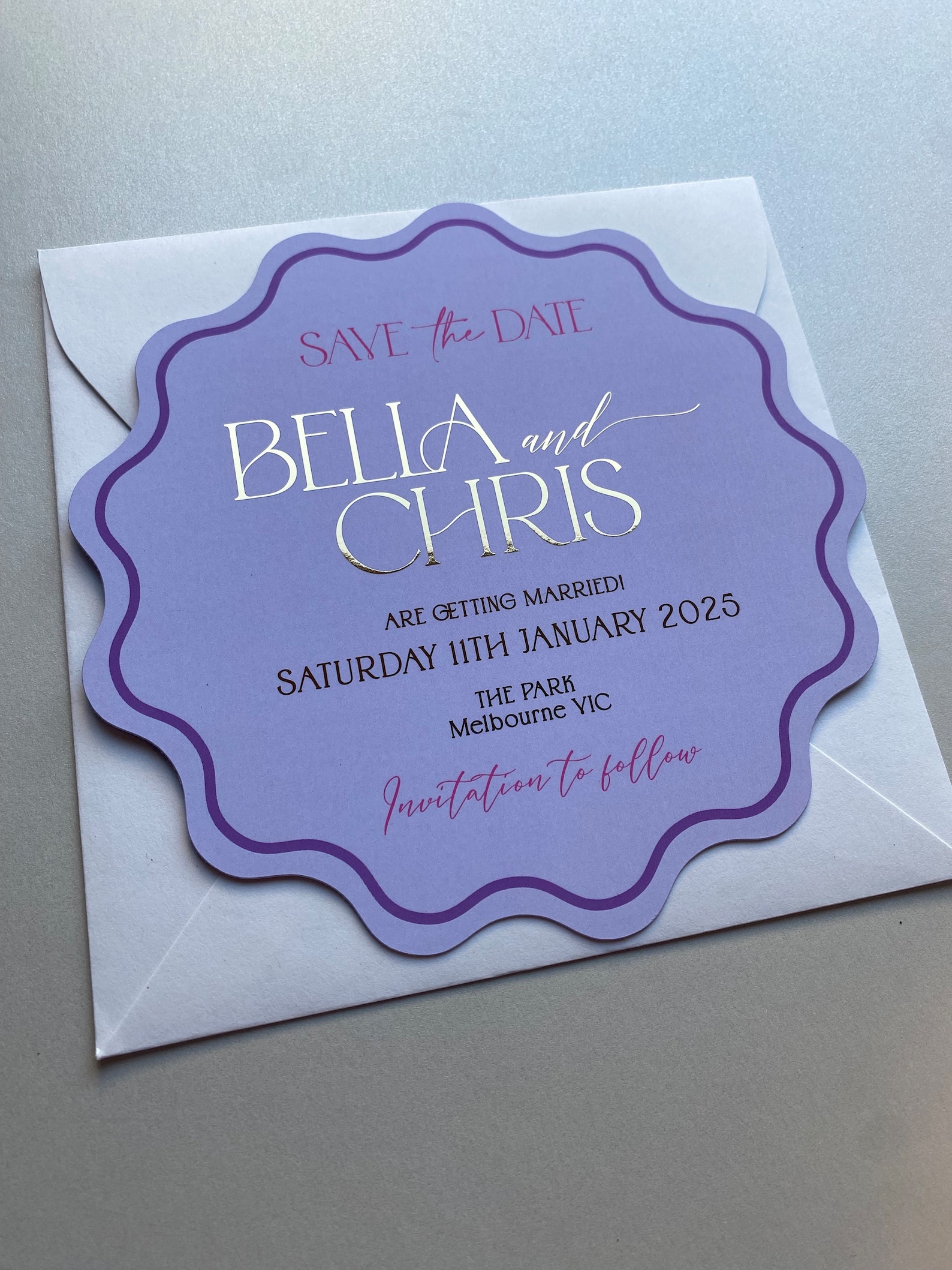 Wavy Scallop Edge Save the Date Invite Modern Pastel Save the Date ...
