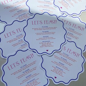 Wavy Edge Round Menu | Printed Table Menu Personalized Wedding Menu ...