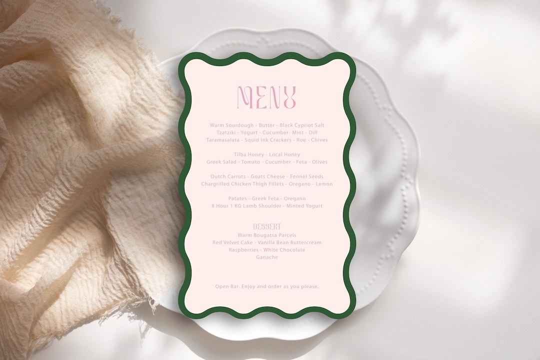 Wave Wedding Table Menu, Wedding Menus Place Cards - Personalised ...