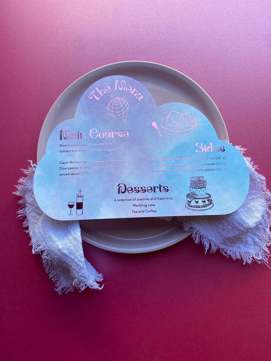 Cloud Shape Table Menu, Wedding Menus, Illustrated Wedding Menu ...