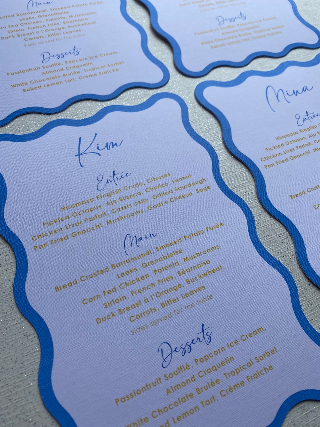 Blue Wave Wedding Table Menu, Wedding Menus Place Cards Personalised ...