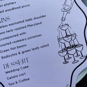 Black and White Wave Wedding Table Menu Printed Wavy Oval Shaped ...