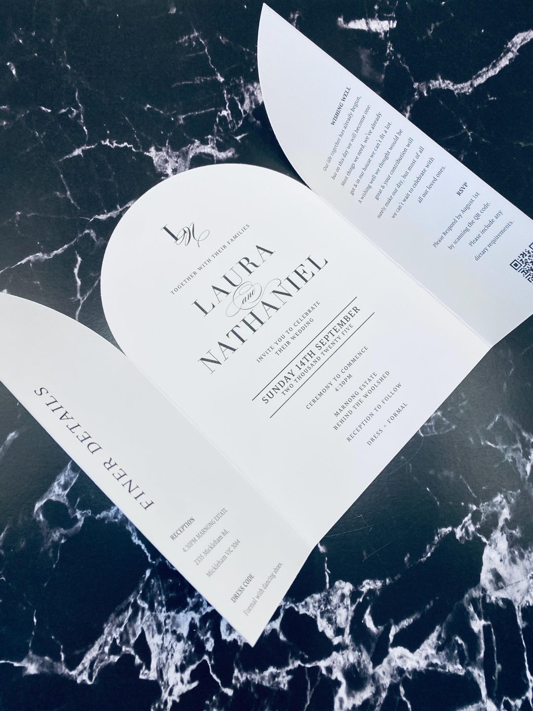 Modern Arch Shaped and Folded Wedding Invitation, QR Code Rsvp and ...