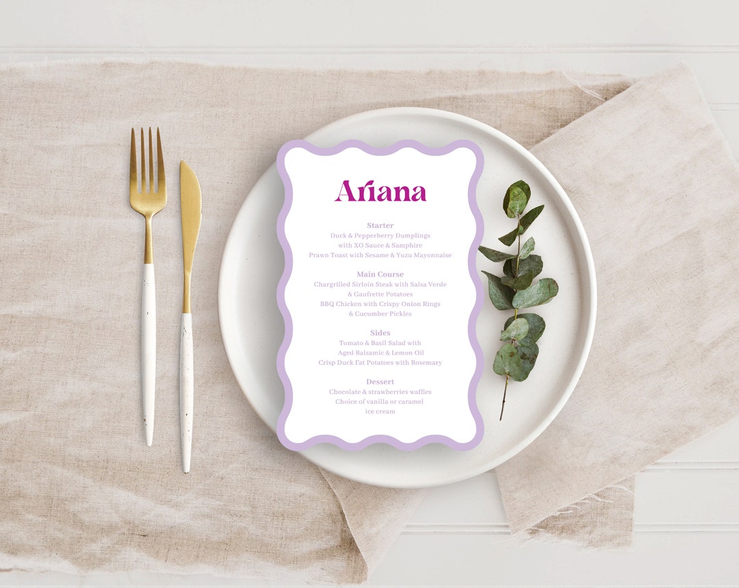 Wave Wedding Table Menu, Wedding Menus Place Cards Personalised Wedding ...