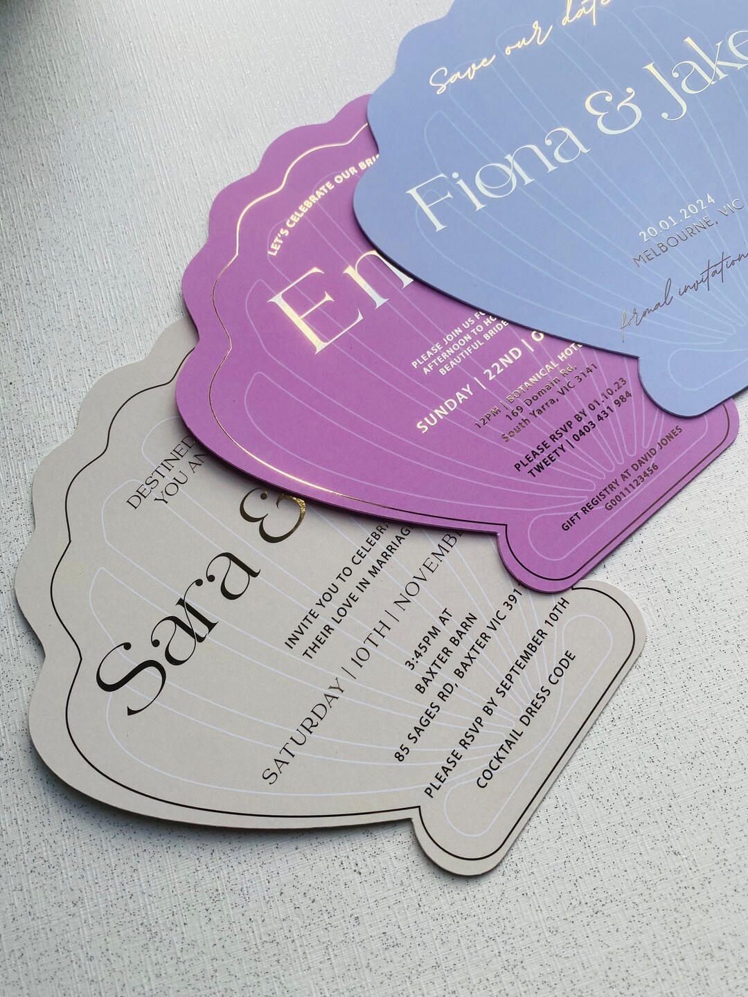 Seashell Shape Wedding Invitation, Unique Invite, Fun Invite, Gold Foil ...