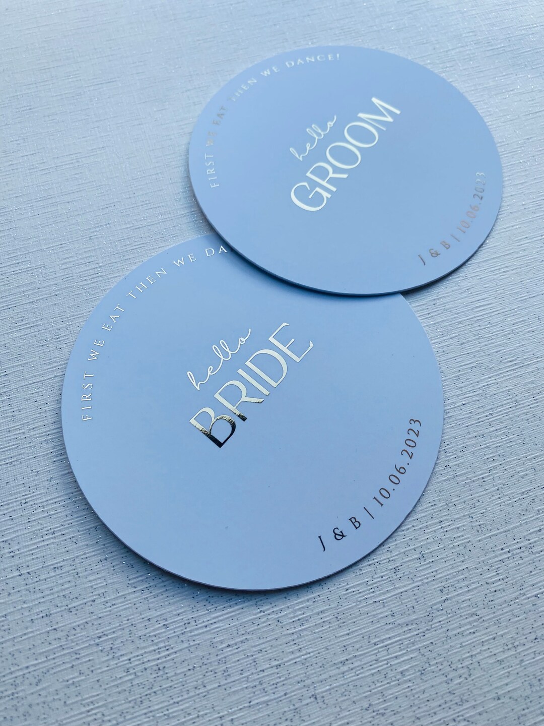 Foil Circle Place Cards, Name Cards, Baptism, Christening, Round Place ...