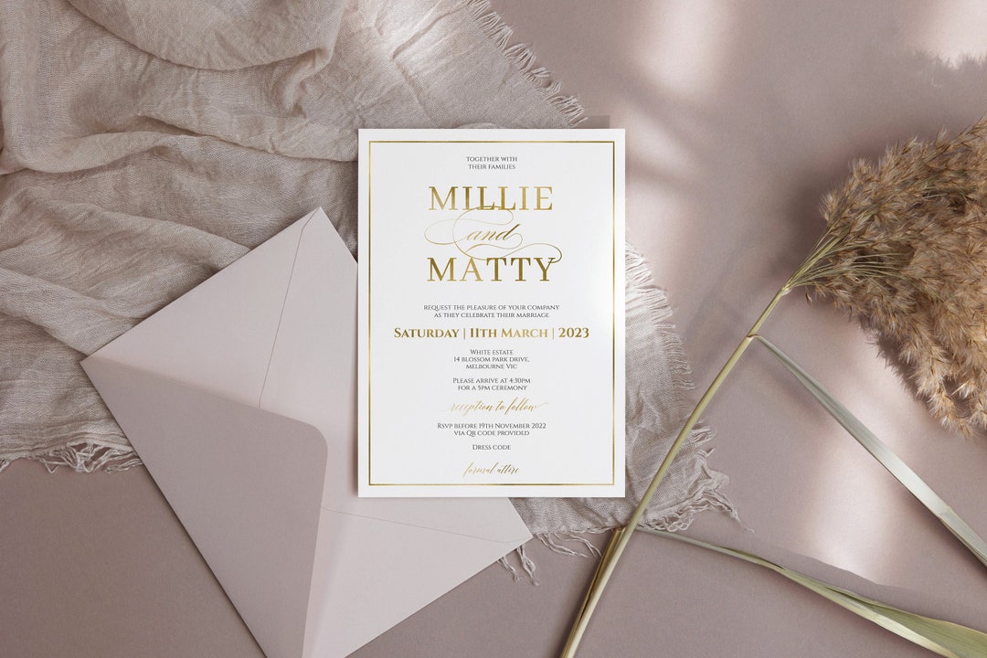 Real Gold Foil and Black Printed Wedding Invitation Suite, Gold Wedding ...