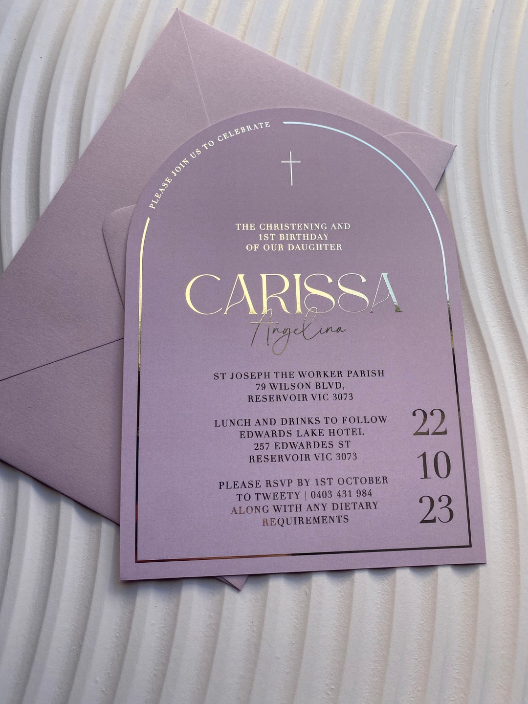 Real Foil Arch Invite, Baptism Invitation, Christening Invitation ...