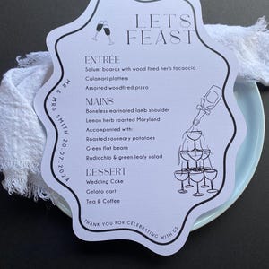 Black and White Wave Wedding Table Menu Printed Wavy Oval Shaped ...
