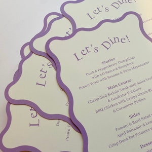 Lilac Wave Wedding Table Menu, Wedding Menus Place Cards - Personalised ...