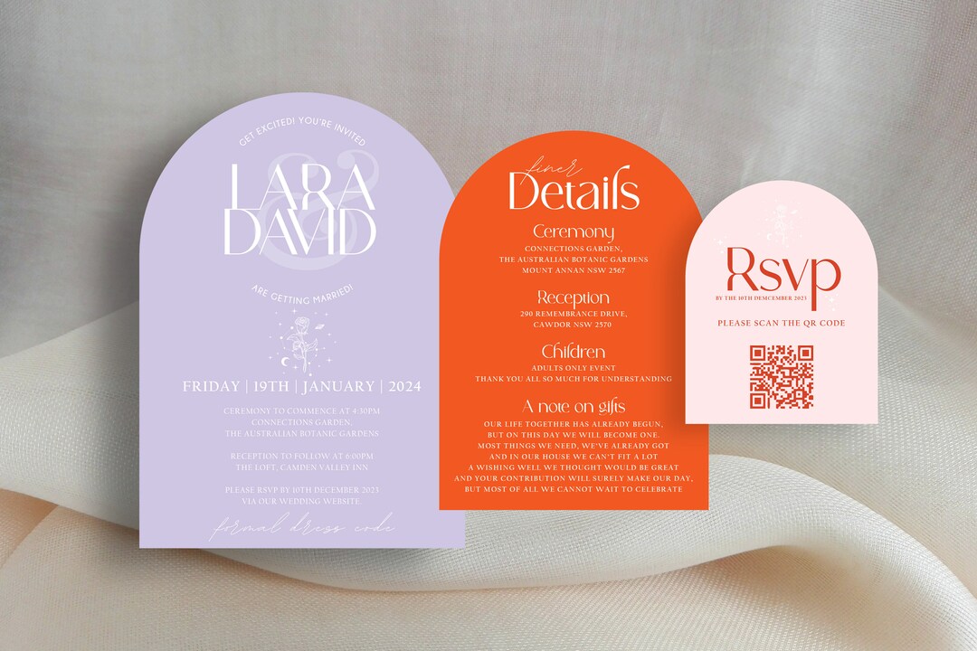 Wedding Invitation Set, Wave Invite, Arch Stack Suite, Modern Luxury ...