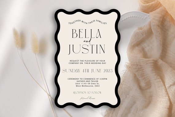 Wavy Pocket Invitation Template Modern Wedding Invitation Template On