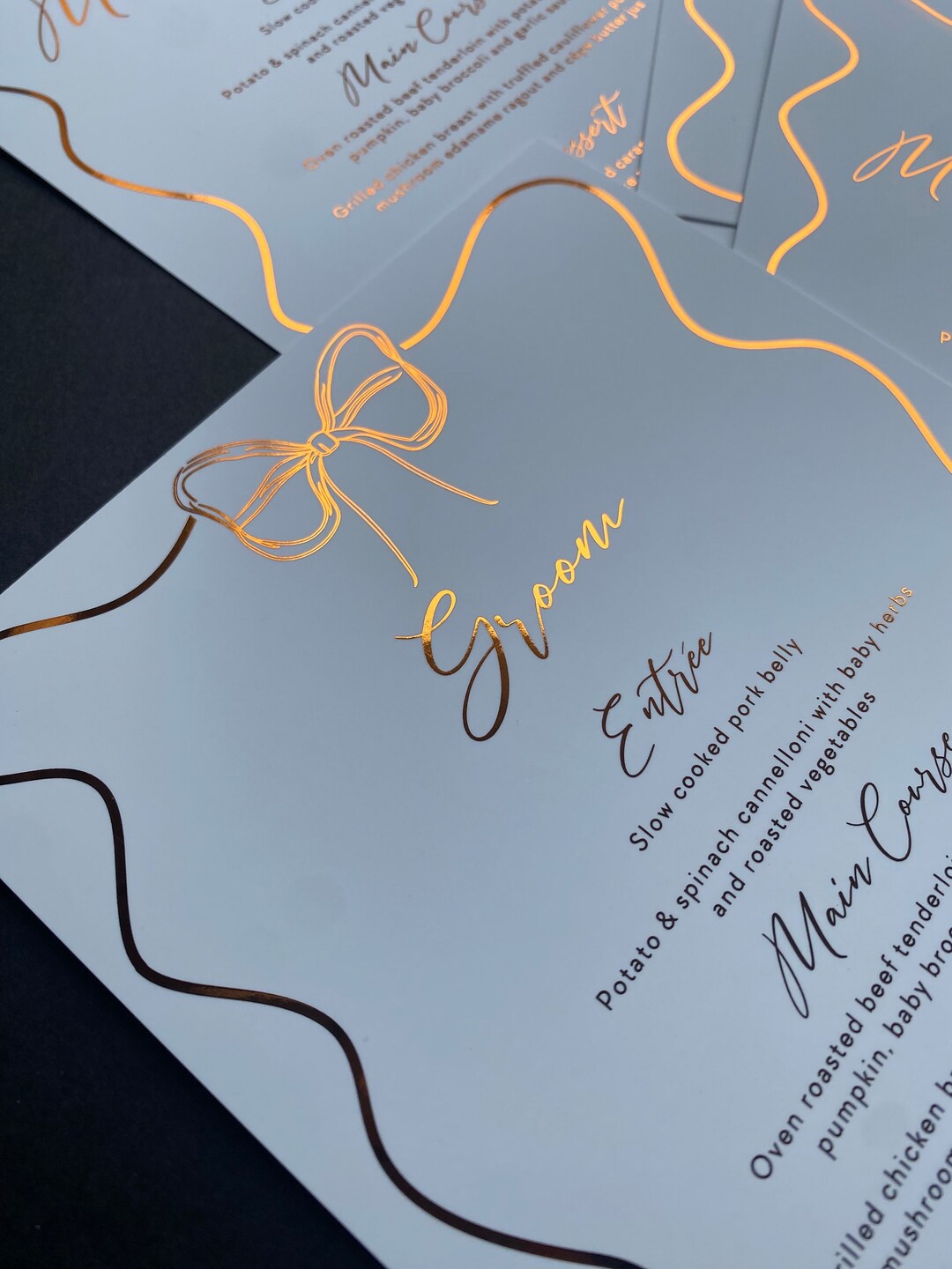 Bow Guest Menu, Foil Table Menu, Wedding Menus, Personalised Wedding ...