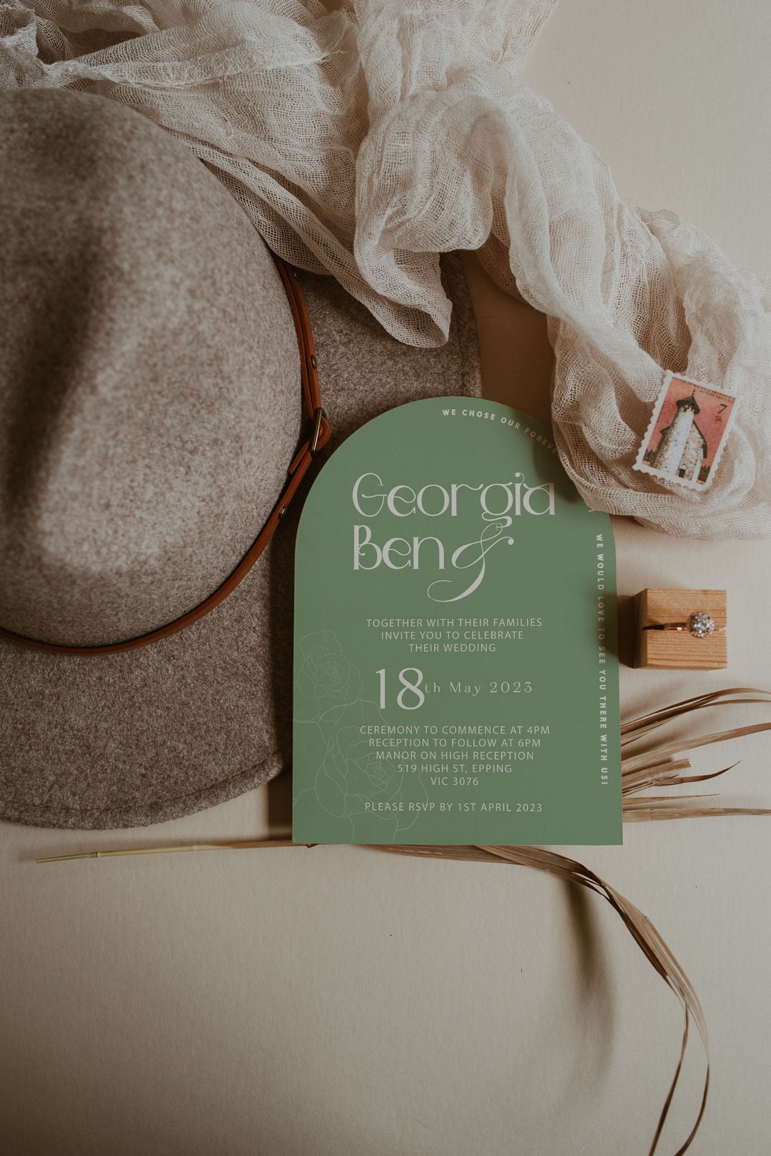 Hazel Green Arch Wedding Invite, Arch Engagement Invite, Wedding ...