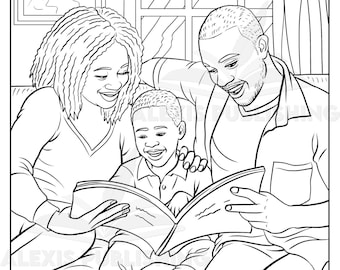 Coloring Page Illustration of a Beautiful Black Family - Etsy