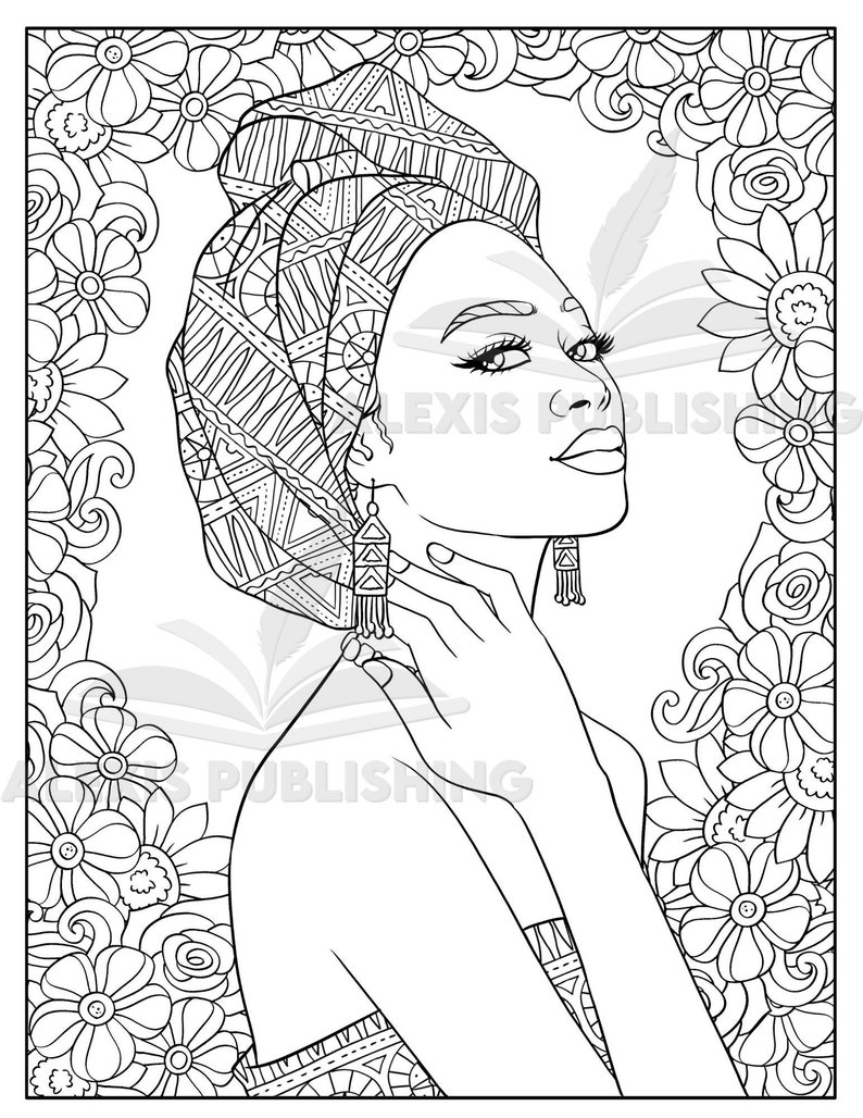 Black Women Adult Coloring Page Melanin Girl Illustration for Stress ...