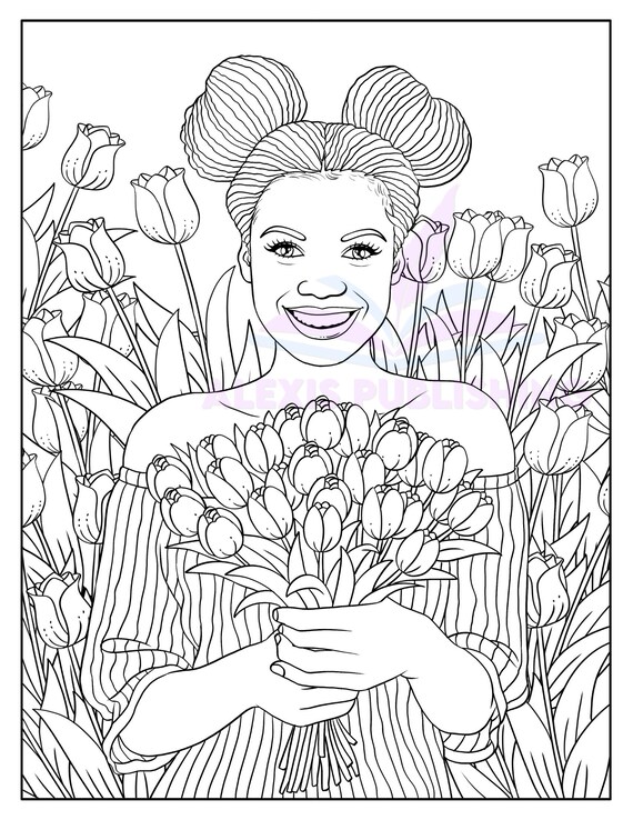 Adult Coloring Page instant Download Beautiful Black Women | Etsy