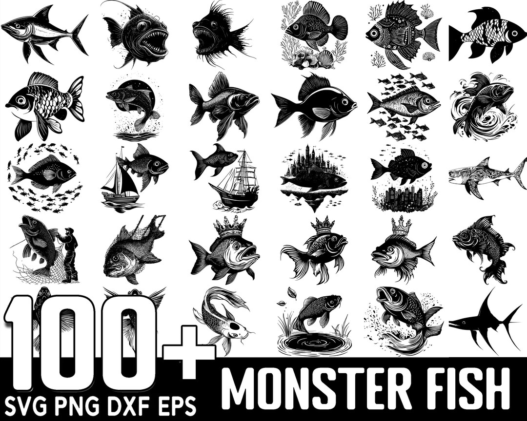 100+ Monster Fish SVG Bundle, Instant Digital Download, PNG, SVG Cut ...