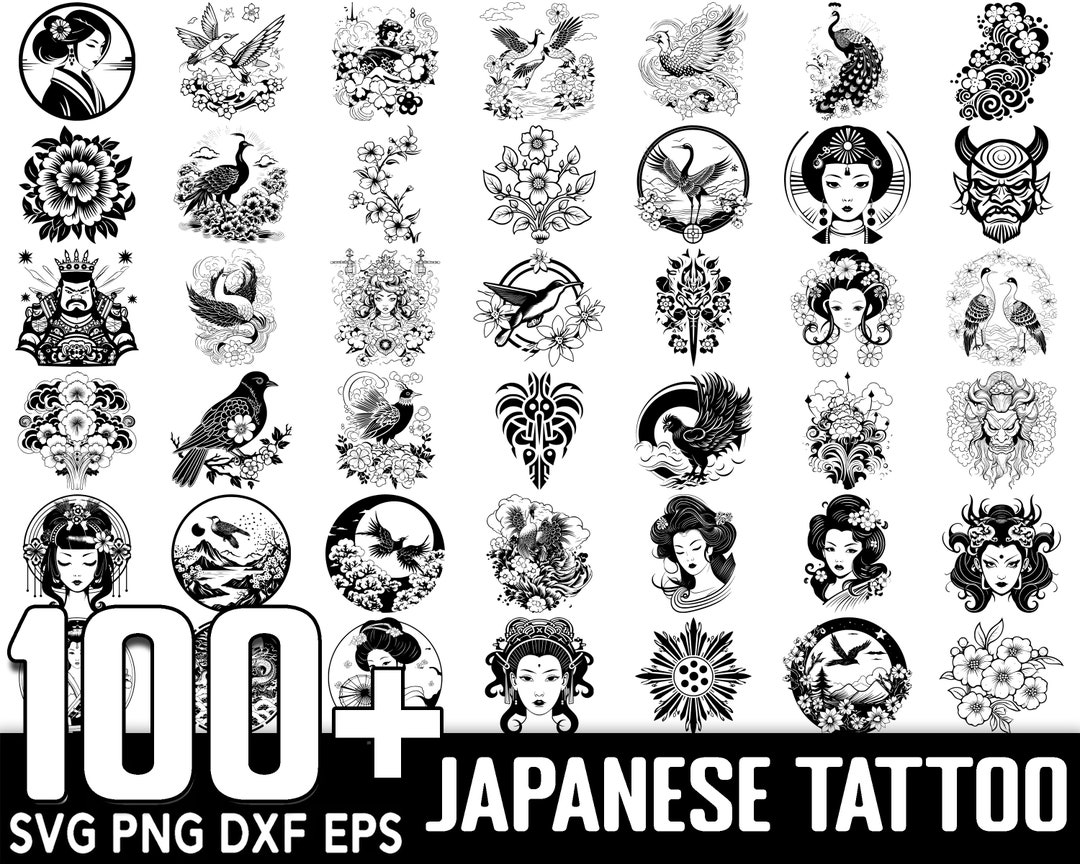 100+ Japanese Tattoo SVG Bundle, Instant Digital Download, PNG, SVG Cut ...