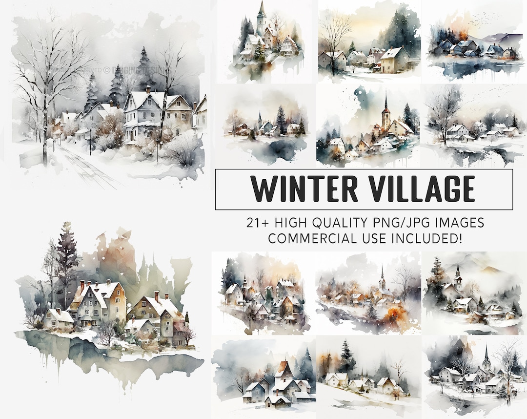 Set of 21, Winter Village Clipart, Winter Village Clip Art, Winter ...