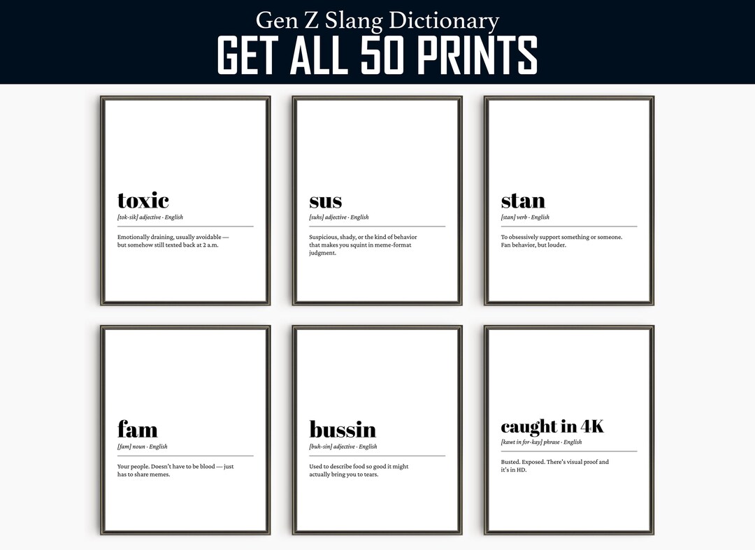 Gen Z Slang Dictionary Prints: Funny Teen Room Wall Art (digital ...