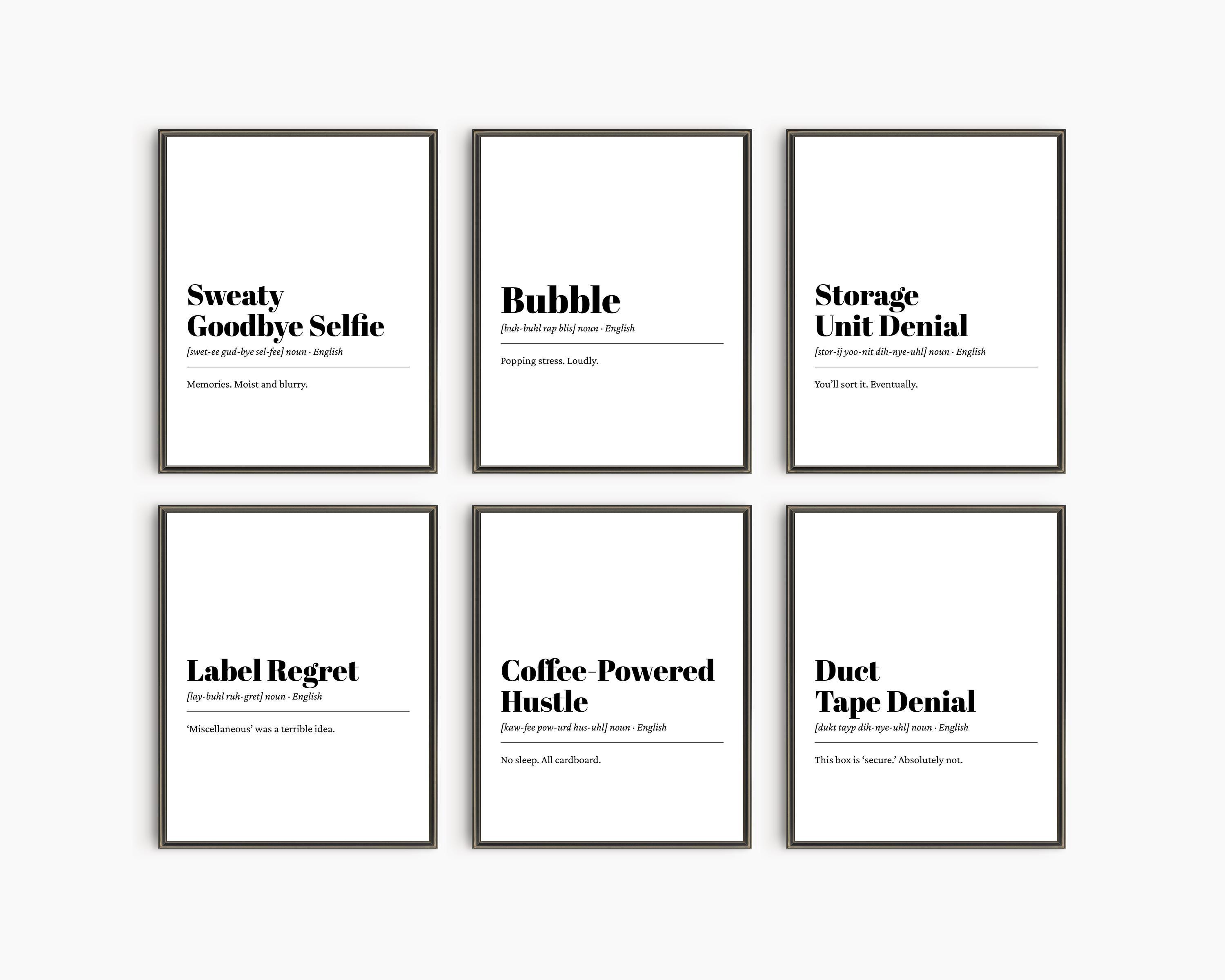 Funny Moving Day Prints: New Home Definition Poster Set (digital ...