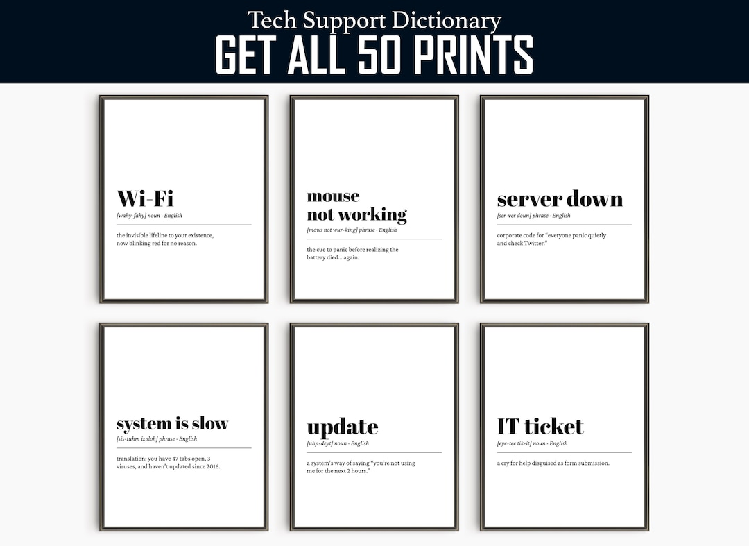 Tech Support Dictionary Prints: IT Humor Wall Art (50 Prints) (digital ...