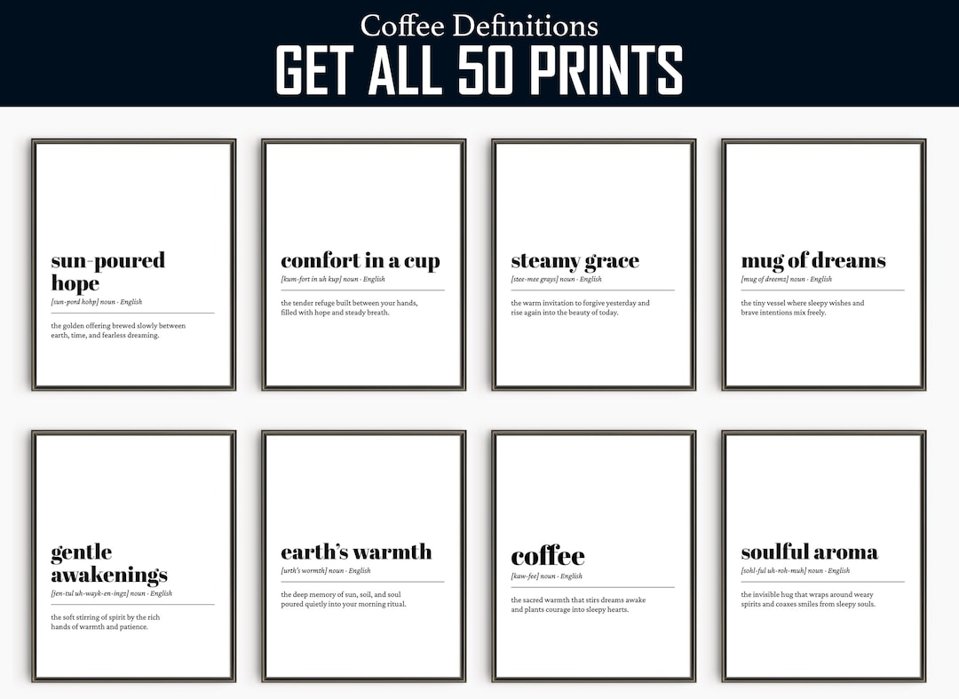 Coffee Definitions | 60 Funny Prints | Caffeine Wall Art | Printable ...