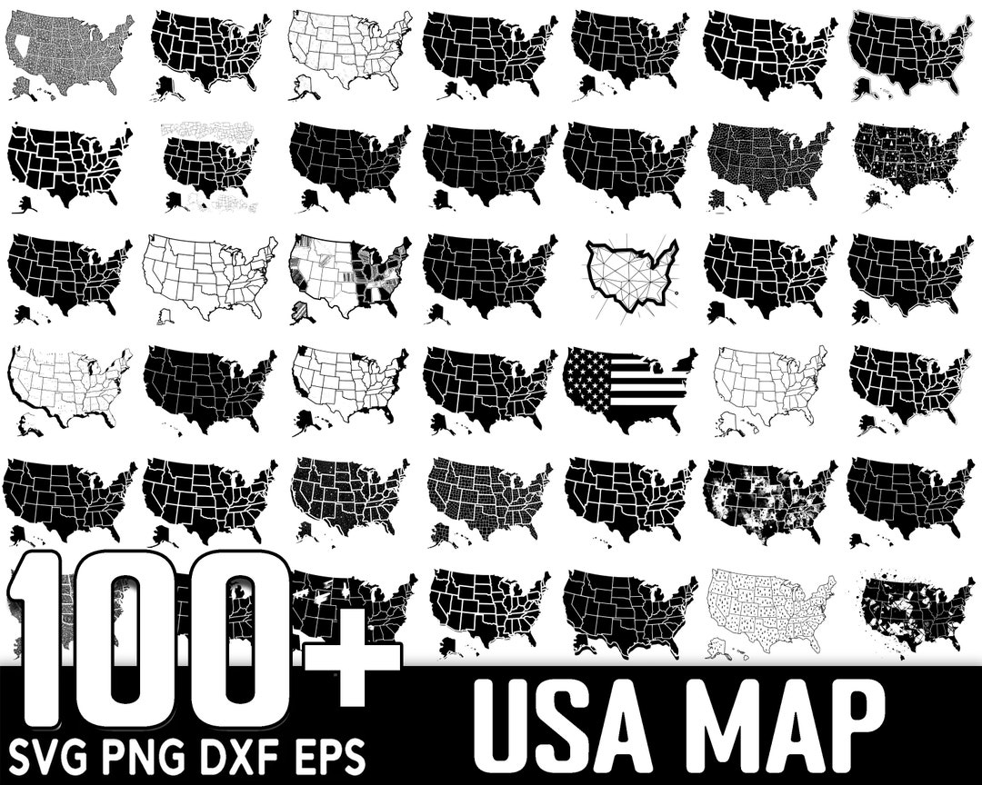 100+ USA Map Svg Bundle, Instant Digital Download, PNG, SVG Cut Files ...