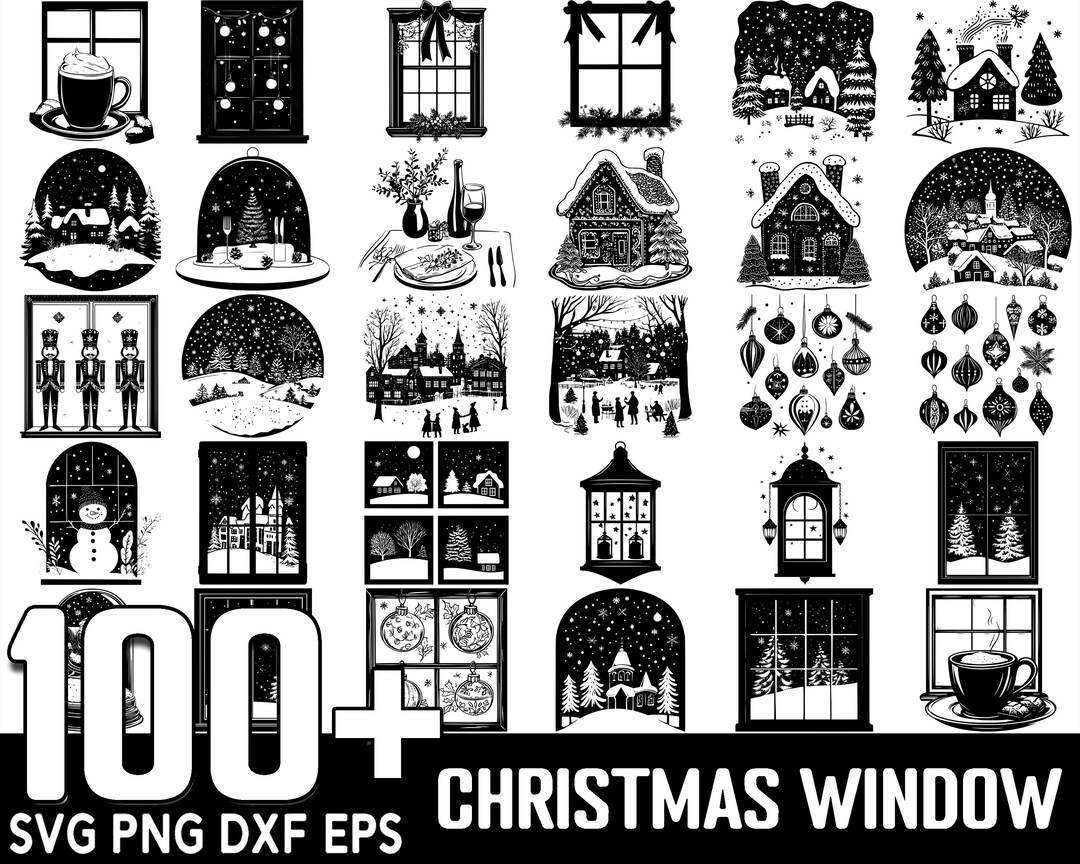 100+ Christmas Window SVG Bundle, Instant Digital Download, PNG, SVG ...
