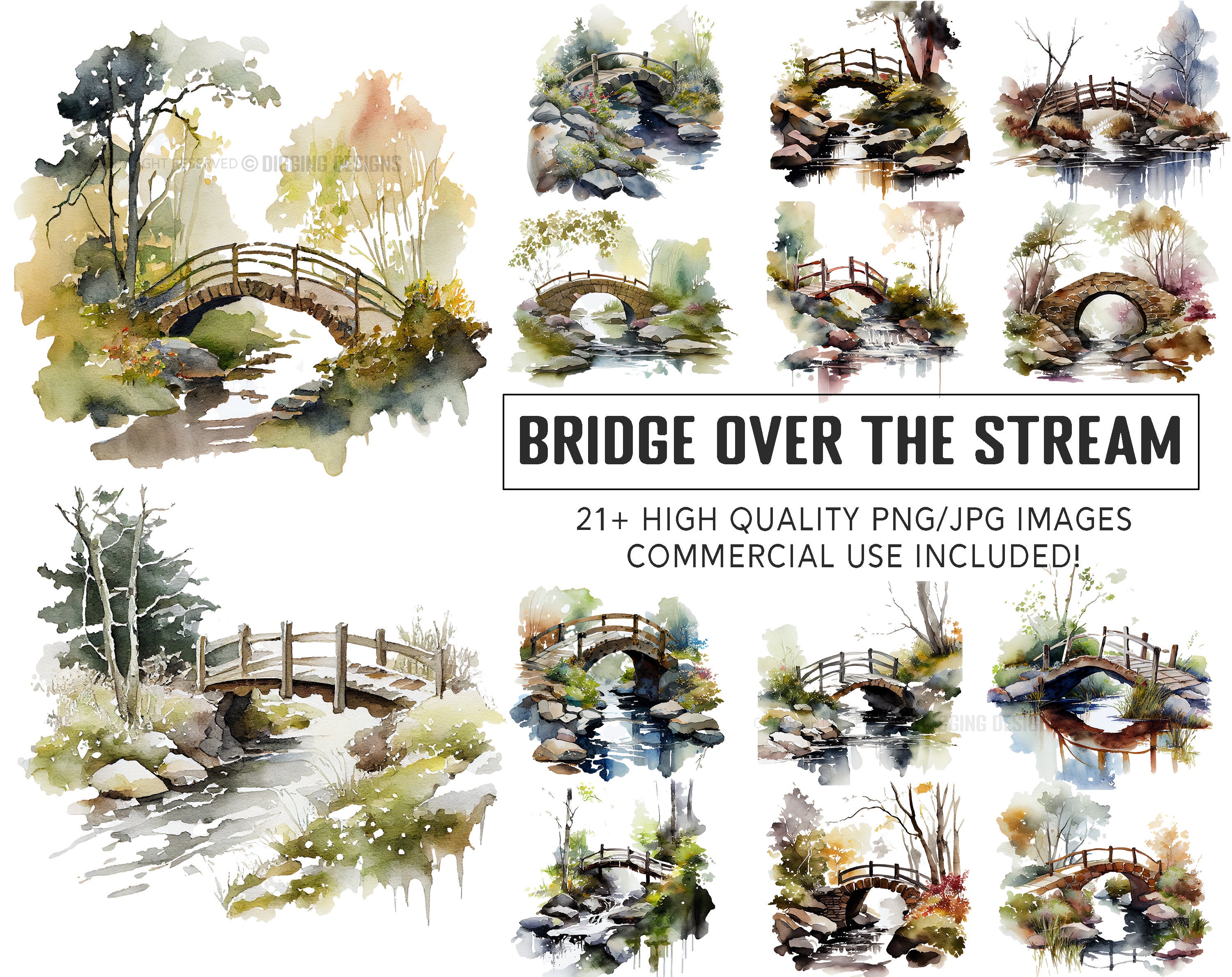 Set of 21 Bridge Over the Stream Clipart Bridge Clip Art - Etsy