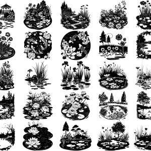100 Floral Garden Pond SVG Bundle, Instant Digital Download, PNG, SVG ...