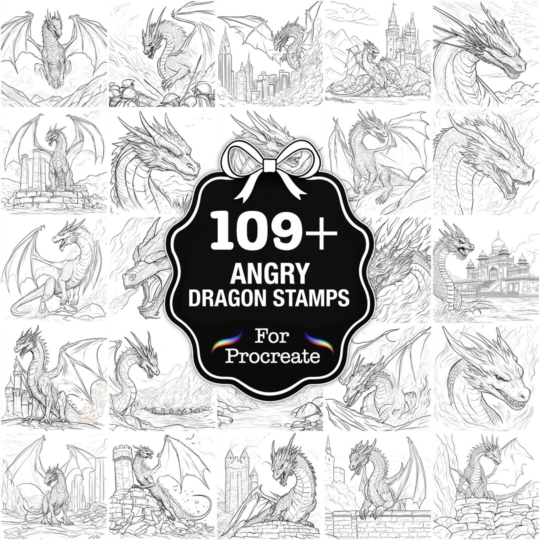 109+ Angry Dragon Procreate Stamps, Fierce Dragon Brushes for Procreate ...