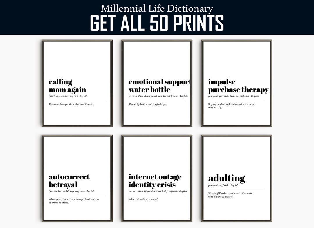 Funny Millennial Definition Prints: Adulting Sarcasm, Set of 50 ...