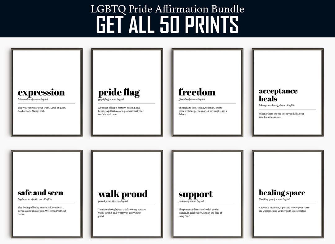 LGBTQ Pride Affirmation Pack, 60 Printable Definition Wall Art Prints ...