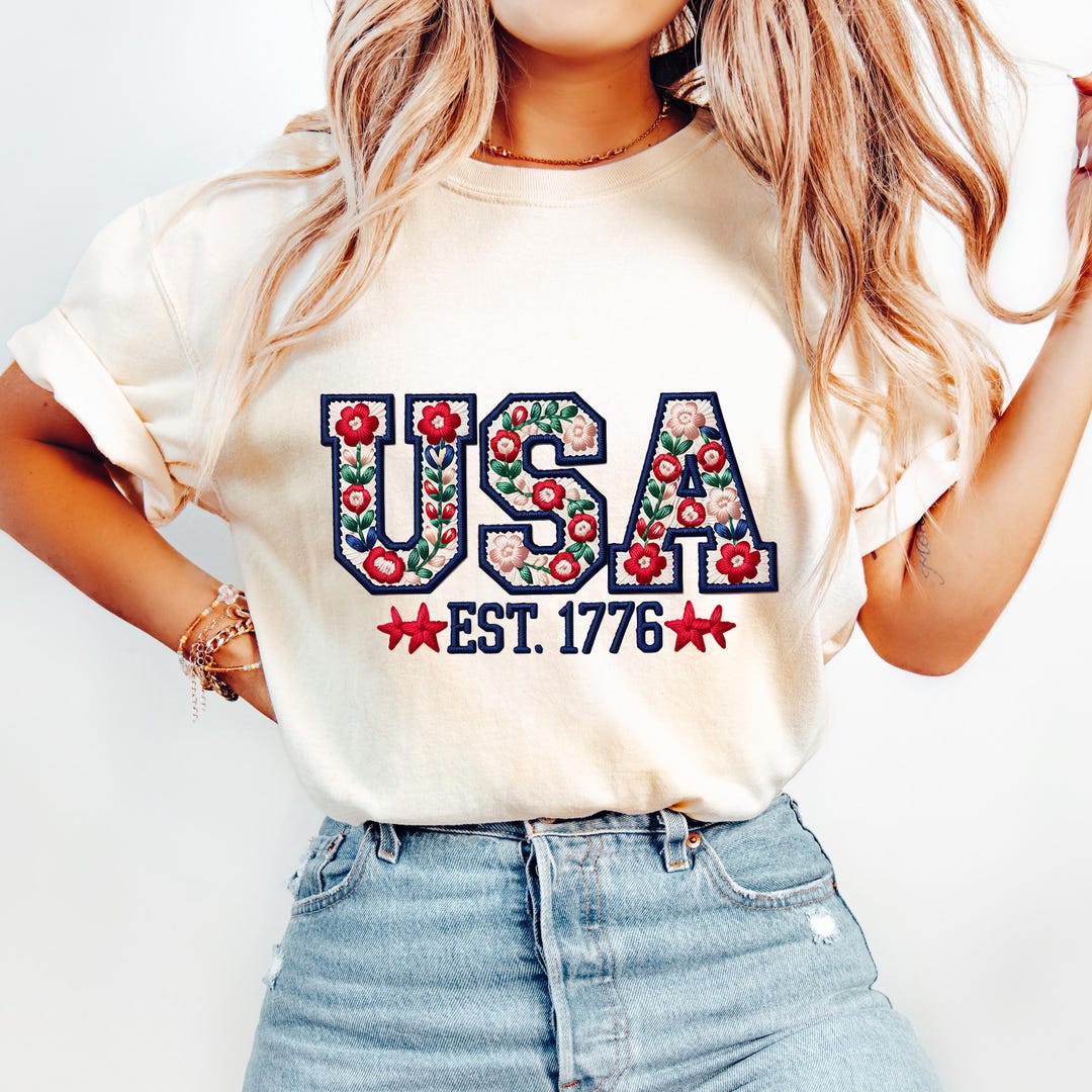 USA Est. 1776 Floral PNG | Patriotic Embroidery-style Sublimation ...