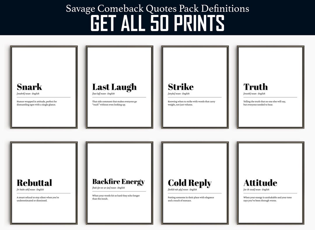 Savage Comeback Quotes Art Prints: Bold Sarcastic Decor (digital ...