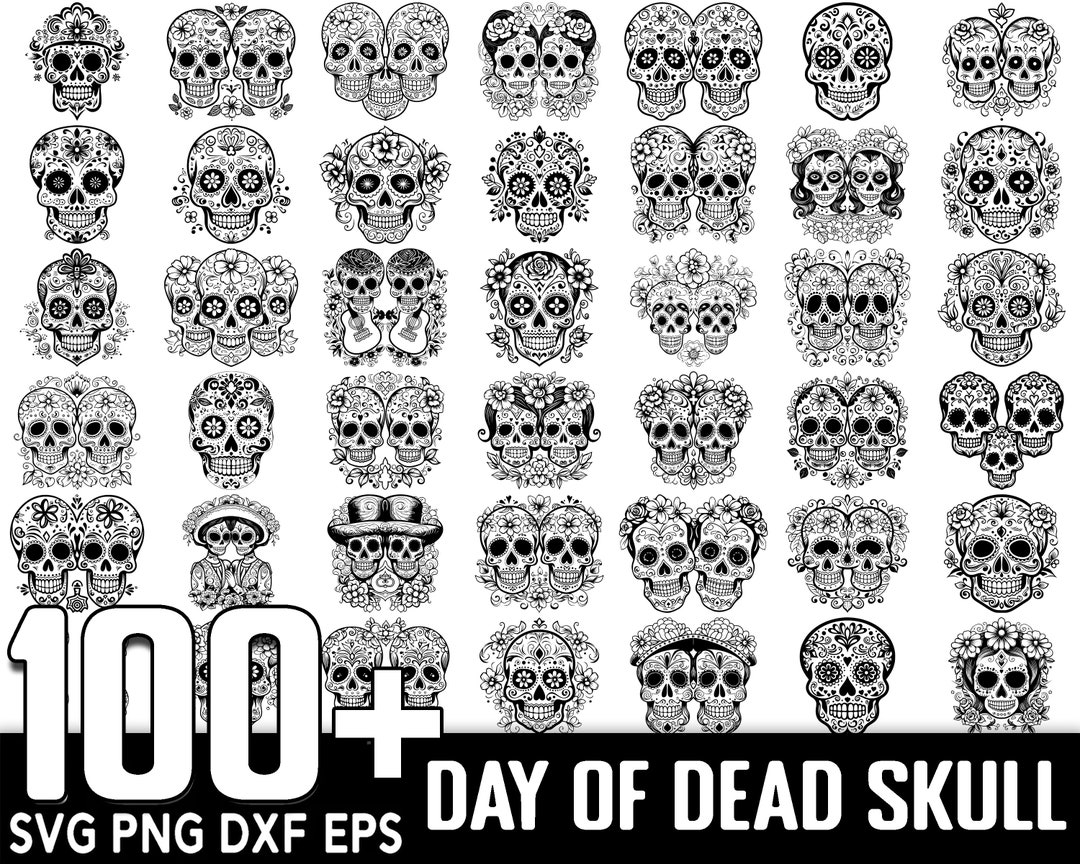 100+ Day of the Dead Skulls SVG Bundle, Instant Digital Download, PNG ...