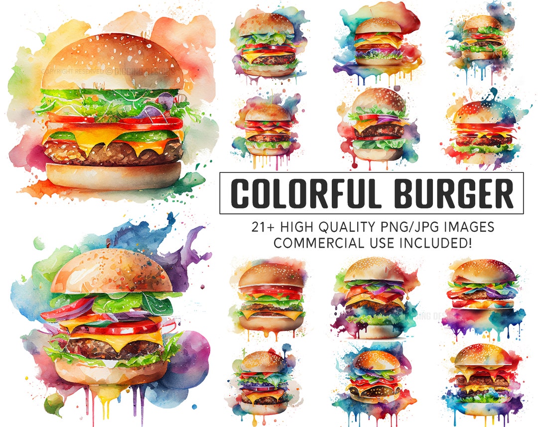 Set of 21 Watercolor Burger Clipart Burger Png Premium - Etsy
