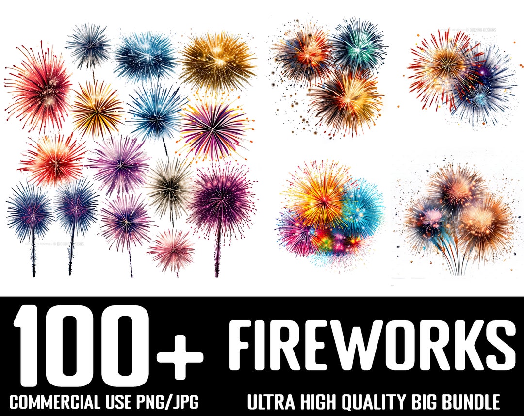 100 Fireworks Clipart, Fireworks png Bundle, Instant Digital Download ...
