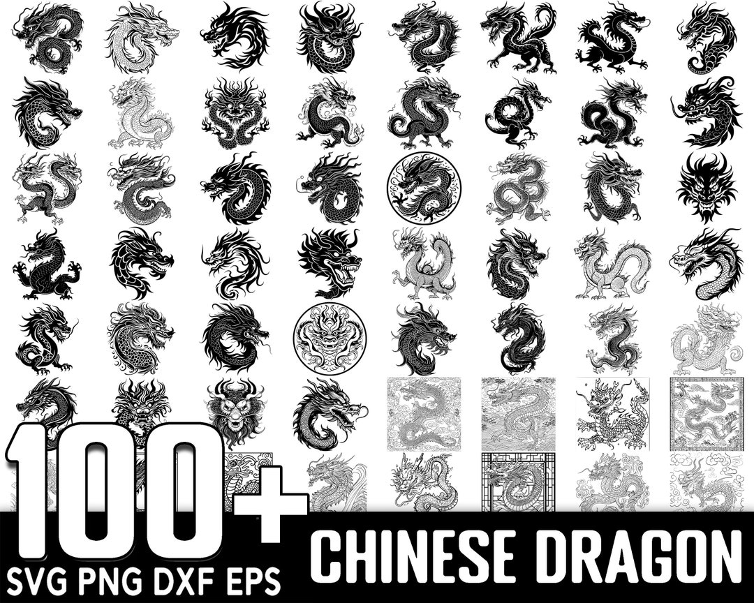 100+ Chinese Dragon SVG Bundle, Instant Digital Download, PNG, SVG Cut ...