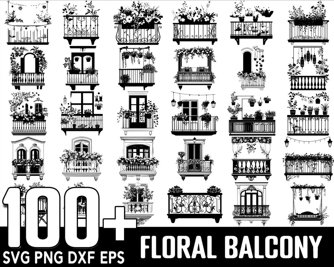 100 Floral Balcony SVG Bundle, Instant Digital Download, PNG, SVG Cut ...