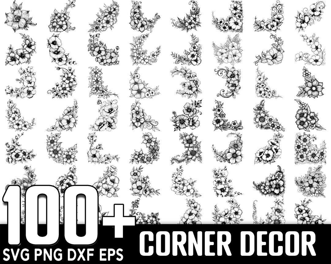 100+ Corner Decor Flower SVG Bundle, Instant Digital Download, PNG, SVG Cut Files - Etsy